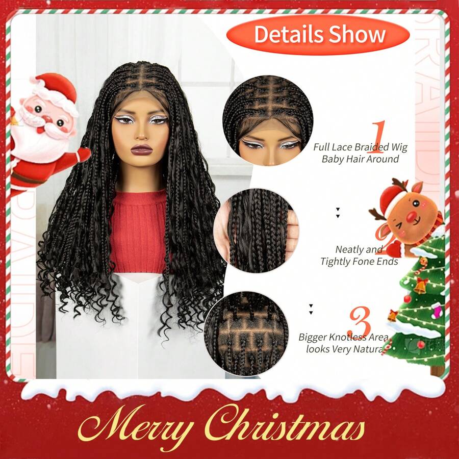 Bohemian Curly Braided Full Lace Front Wigs Knotless Box Braid Bob Wig ...