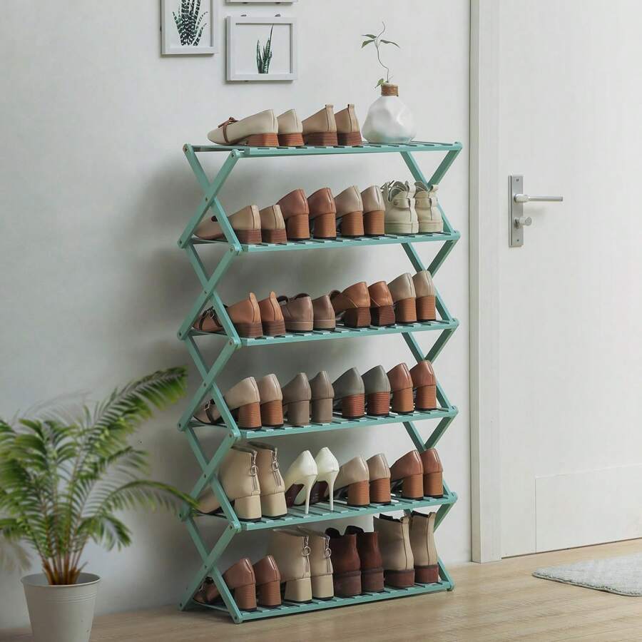 Folding Bamboo Shoe Organizer Rack, 6-Tier Free Standing Shoe Shelf ...
