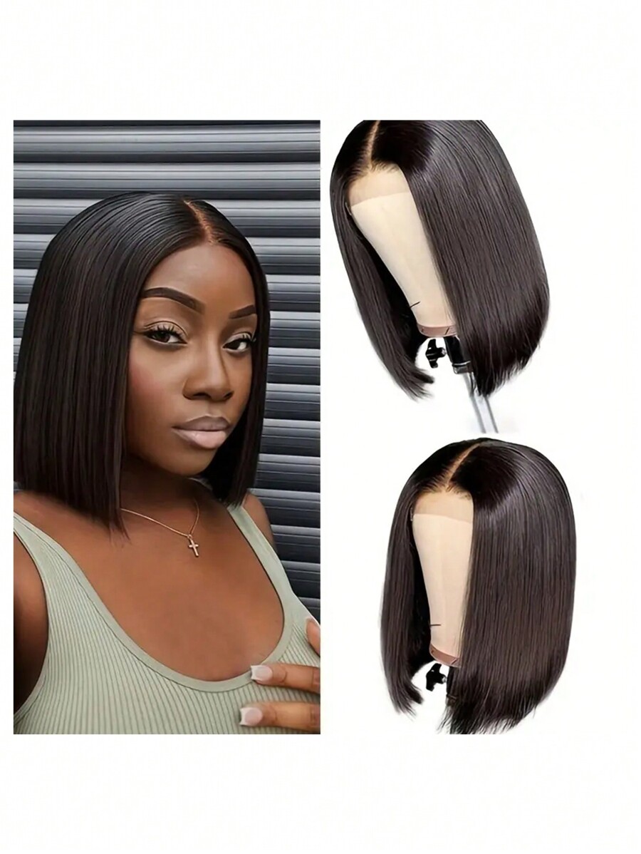 Perruque Bob sans colle de 16 pouces, perruque de cheveux humains prête ...