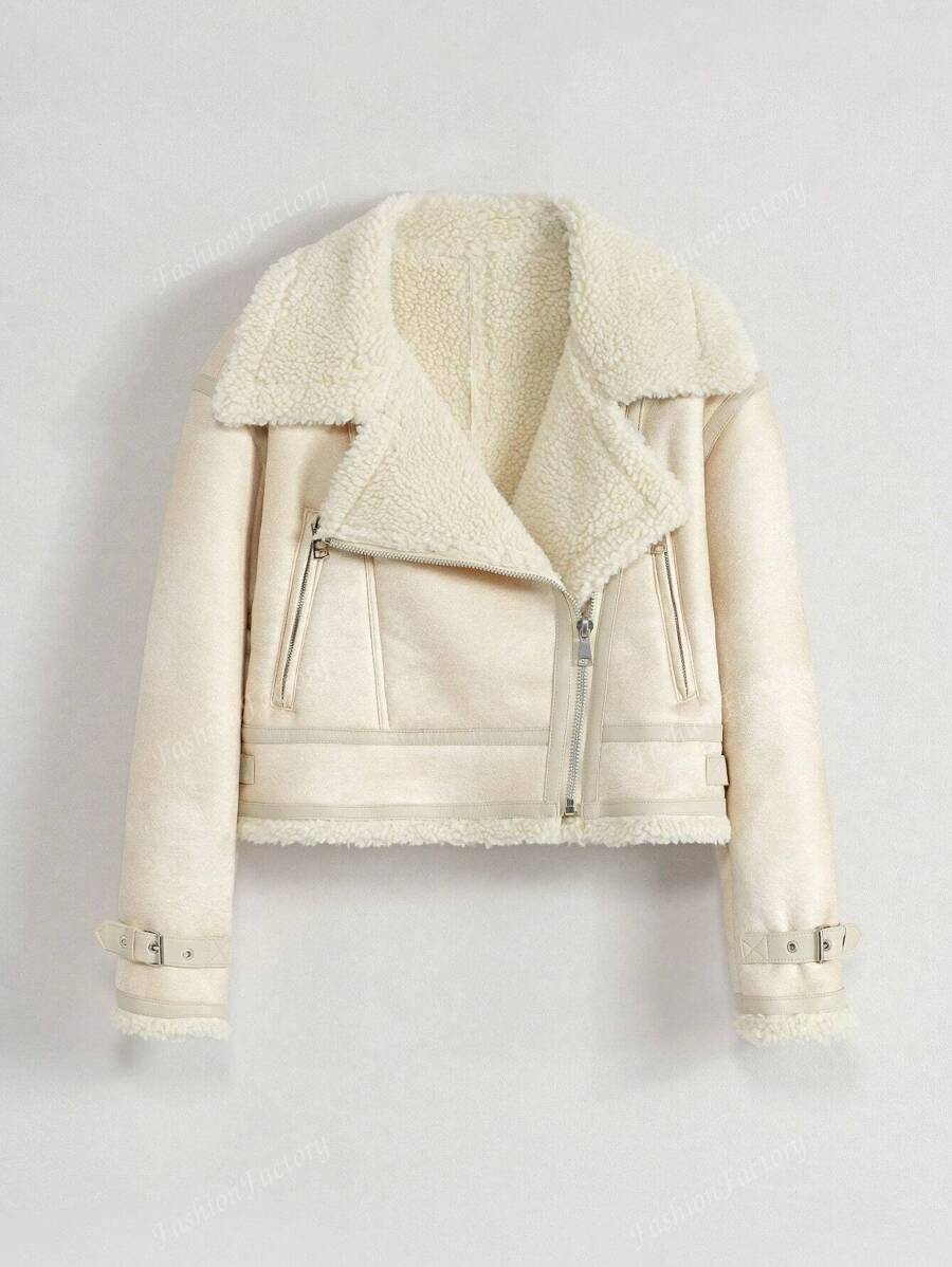 Short Double-Sided Bomber Jacket. Sherling Aviator Jacket. Effortless ...
