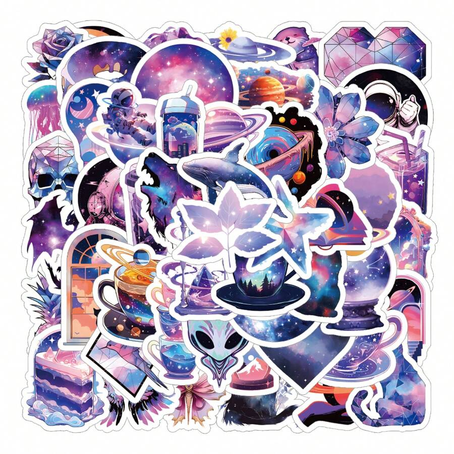 50pcs/Pack Dreamy Galaxy Space Aesthetic Graffiti Sticker, Cute Cartoon ...