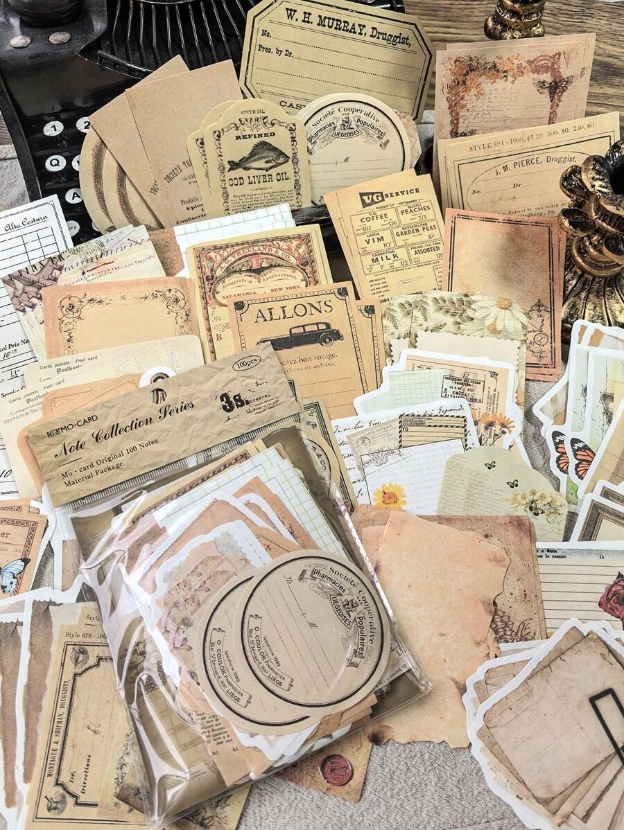 100 Sheets/Pack Vintage Style Decorative Memo Pad Paper,School Supplies ...