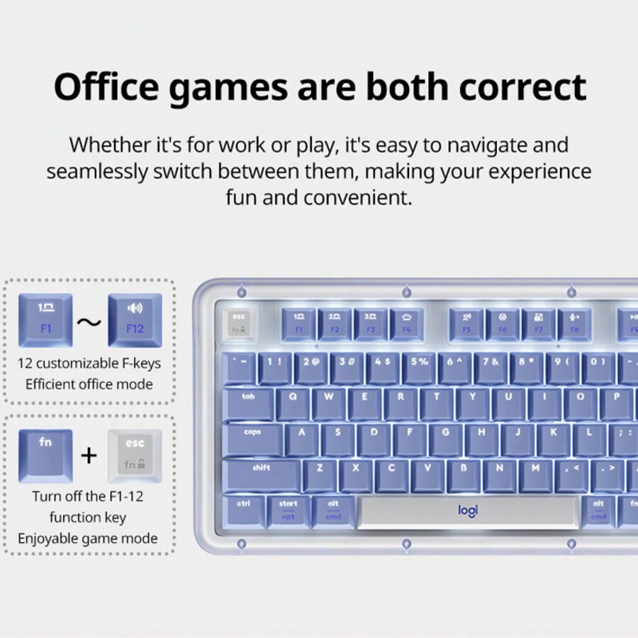 Logitech Tastiera meccanica senza fili Logitech Amber Series K98M, modalità dual Bluetooth ...
