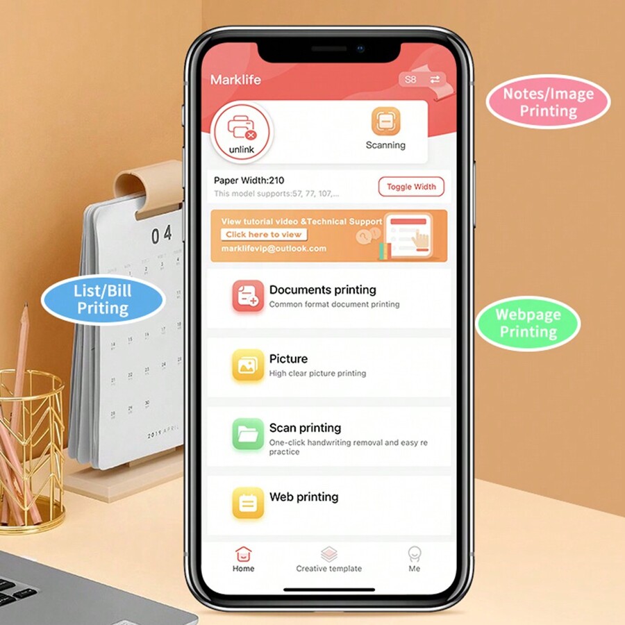 Marklife Marklife D210 Portable Wireless Travel Printer, Inkless Printer Supports 8.5" X 11" US ...