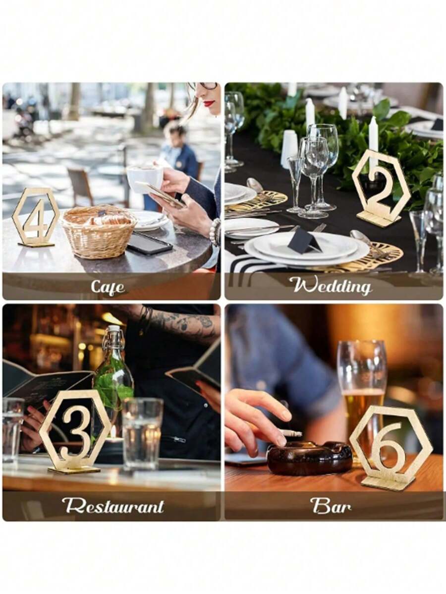 Desktop Decoration Wooden Desktop Number Plate 1-10 Hexagonal Hollow ...