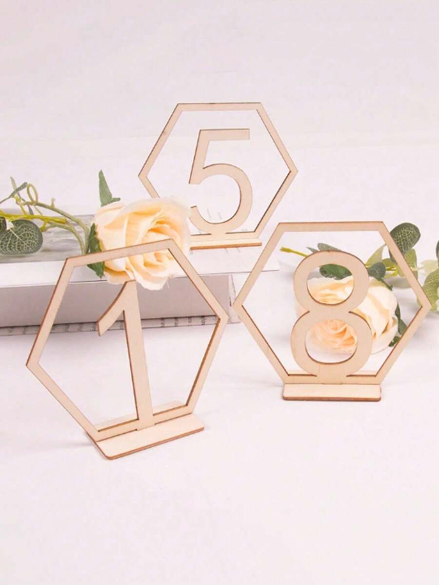 Desktop Decoration Wooden Desktop Number Plate 1-10 Hexagonal Hollow ...