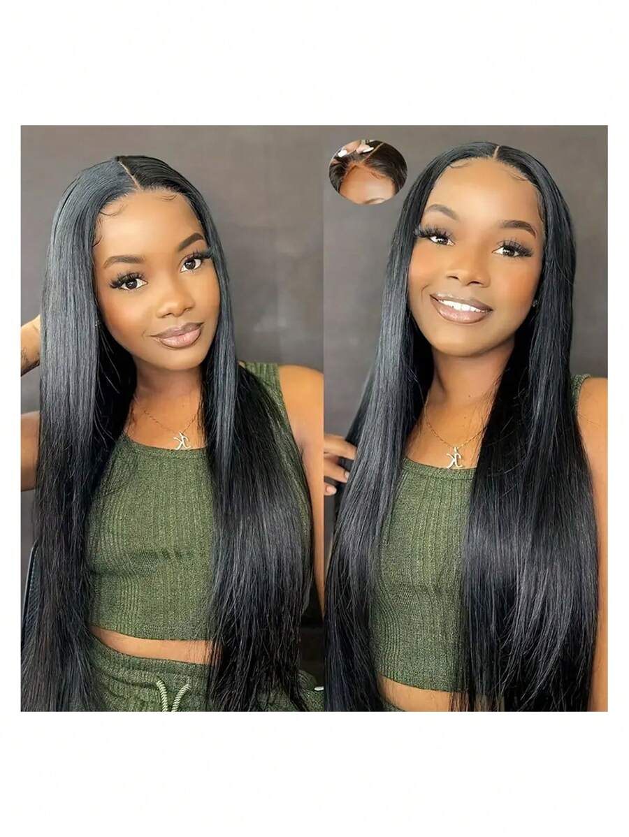 Perruque lace front droite de 36 pouces en cheveux humains, densité de 180%, sans colle ...