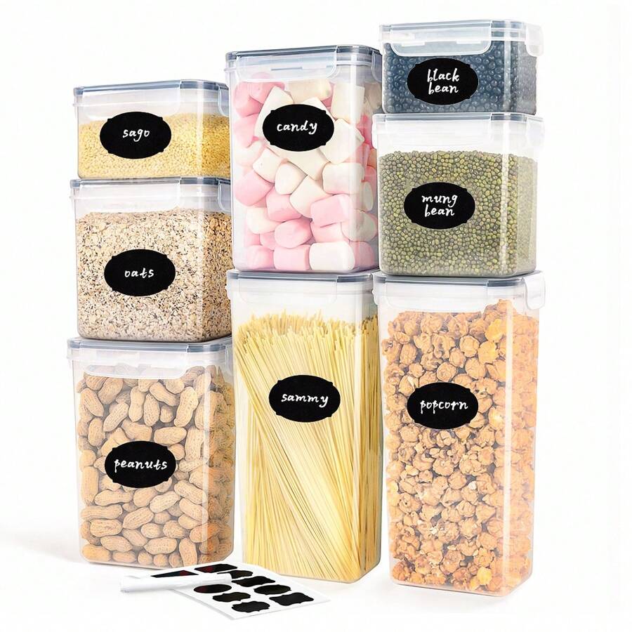 Kit 8 Jars With Airtight Lids Food Storage Containers Kitchen Cabinet ...