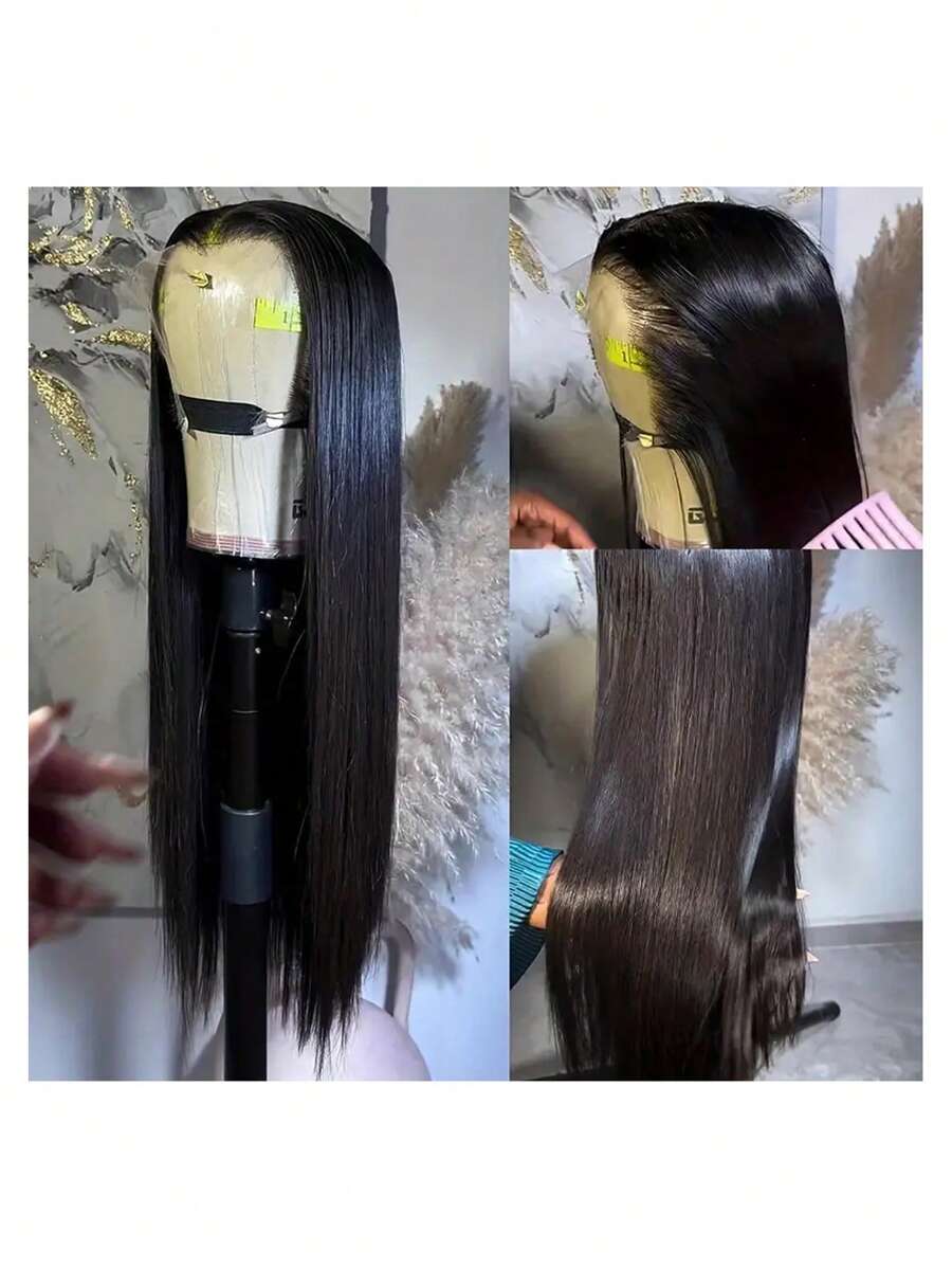 Perruque lace front droite de 36 pouces, cheveux humains, densité de 180%, sans colle, lace ...