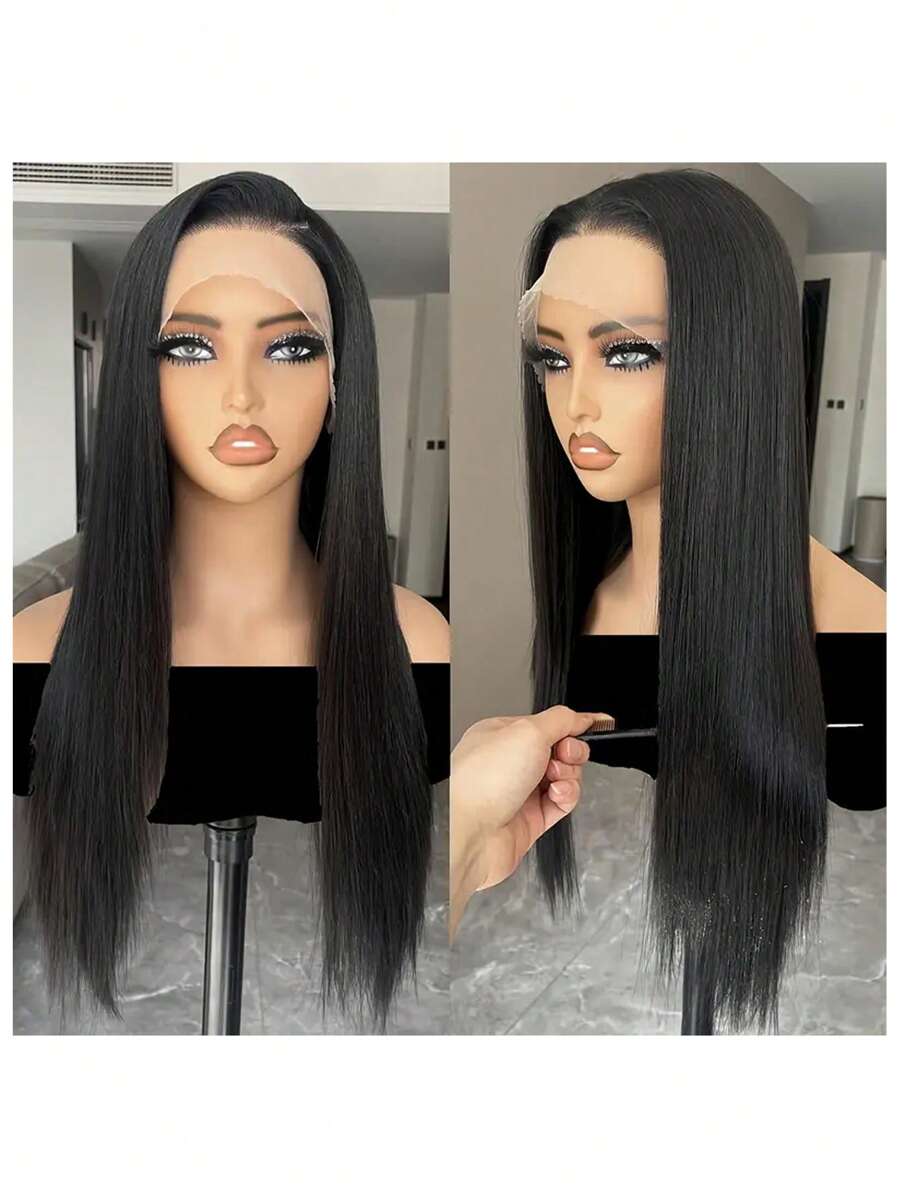 Perruque lace front droite de 36 pouces, cheveux humains, densité de 180%, sans colle, lace ...