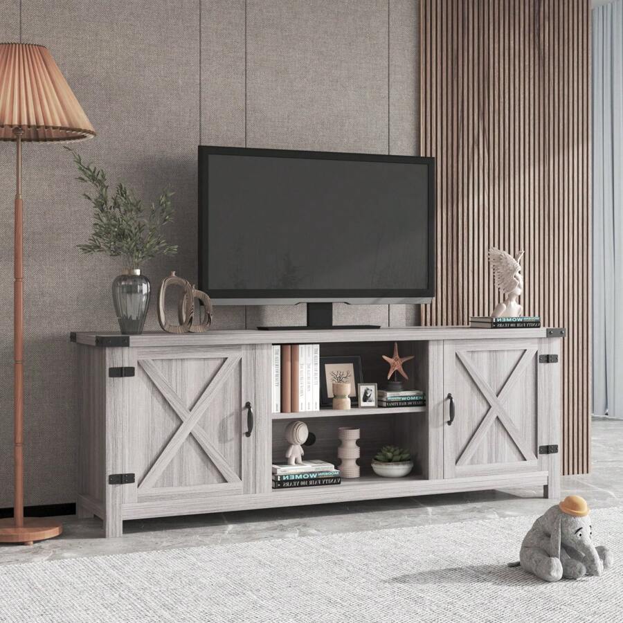 Vineego Farmhouse Barn Two-Door Tv Stand For TVs Up To 65", Rustic Brown | SHEIN USA