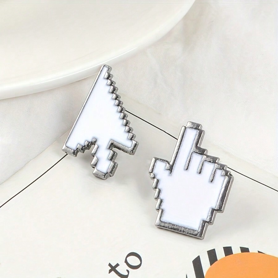2pc/Set Funny Computer Cursor Enamel Pins - Pixelated Hand & Arrow Pointer Brooches - Quirky ...