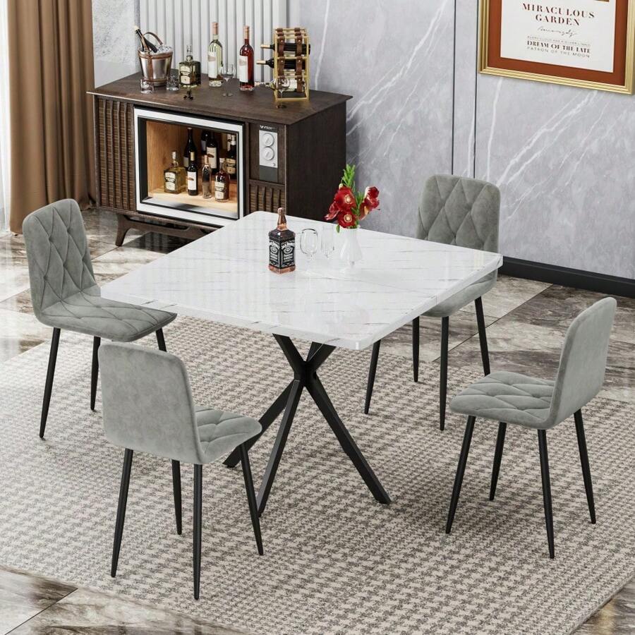 Square Dining Table Set, Mid Century Modern Square Dining Table For 4 ...