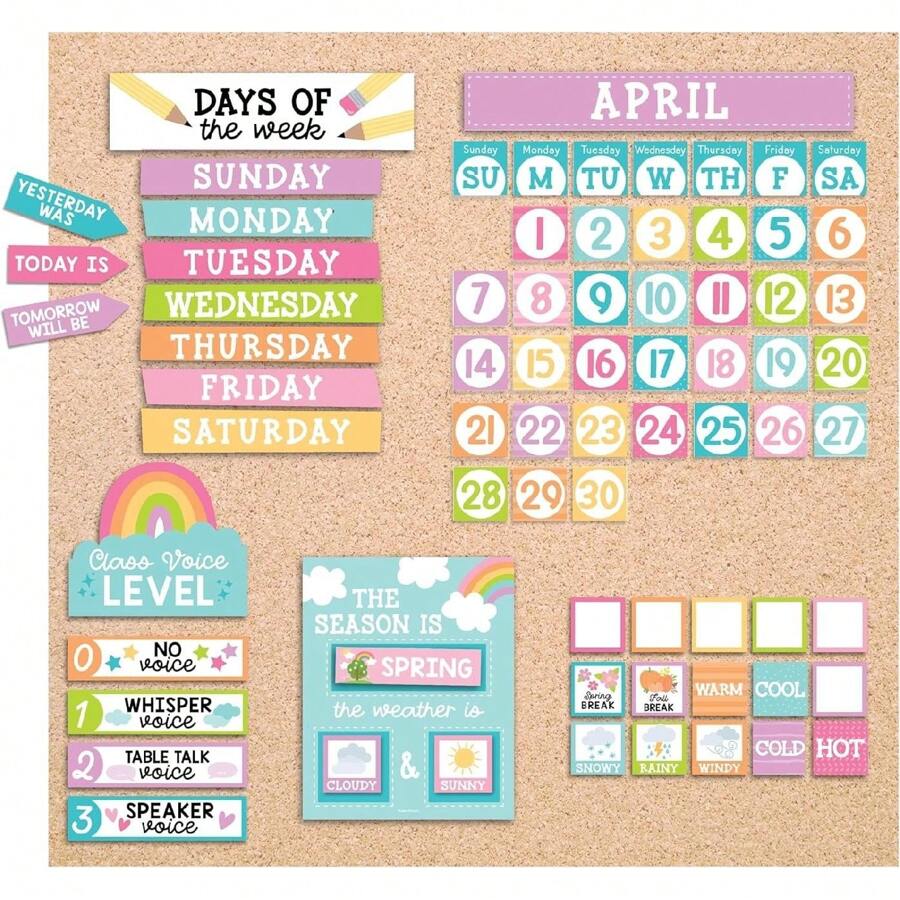 Colorful Classroom Calendar Set Bulletin Board - Bulletin Board ...