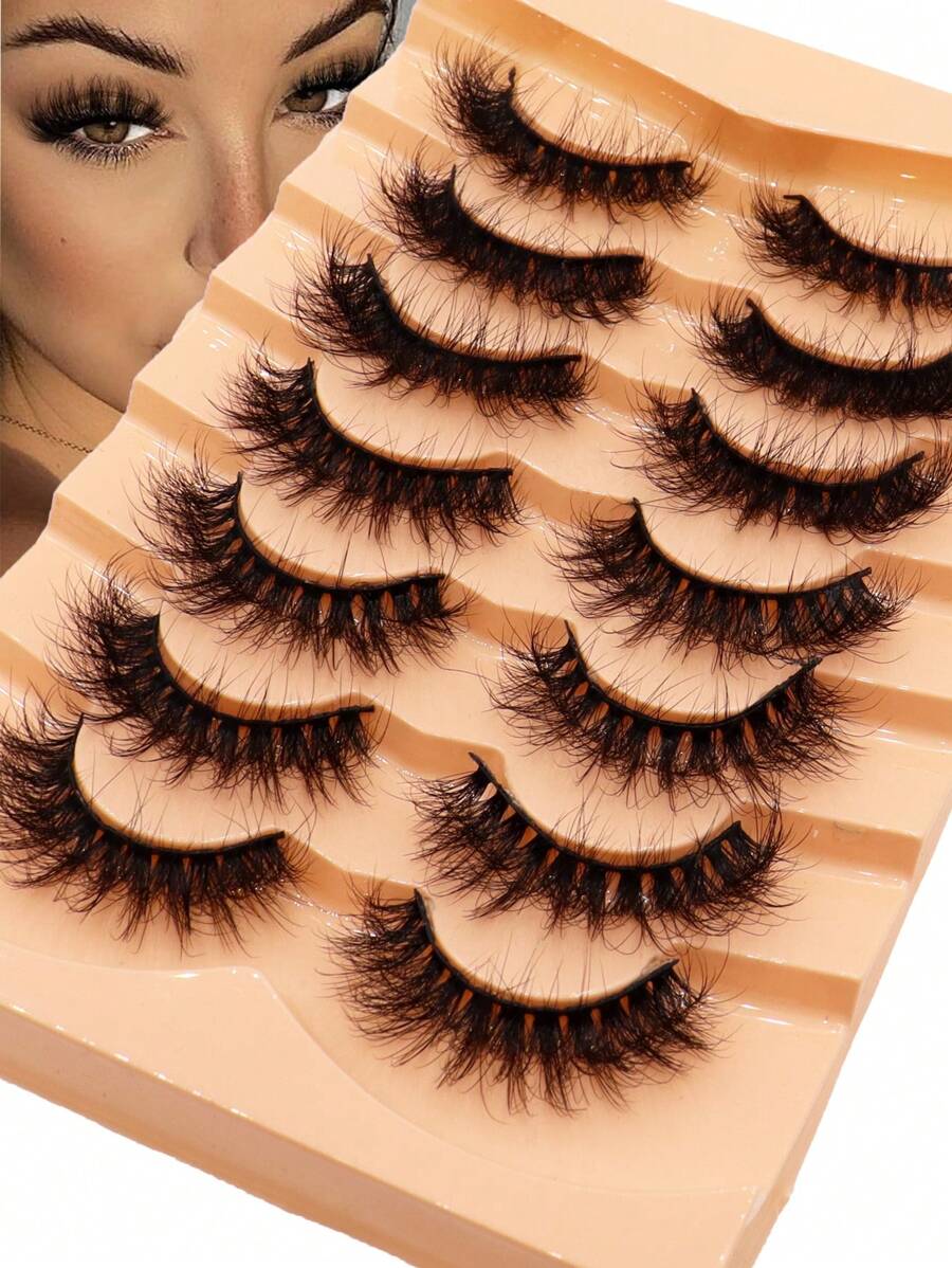 7 Pairs Fluffy Fake Lashes Black Eyelashes, 3D Drama Feathery Eyelash ...
