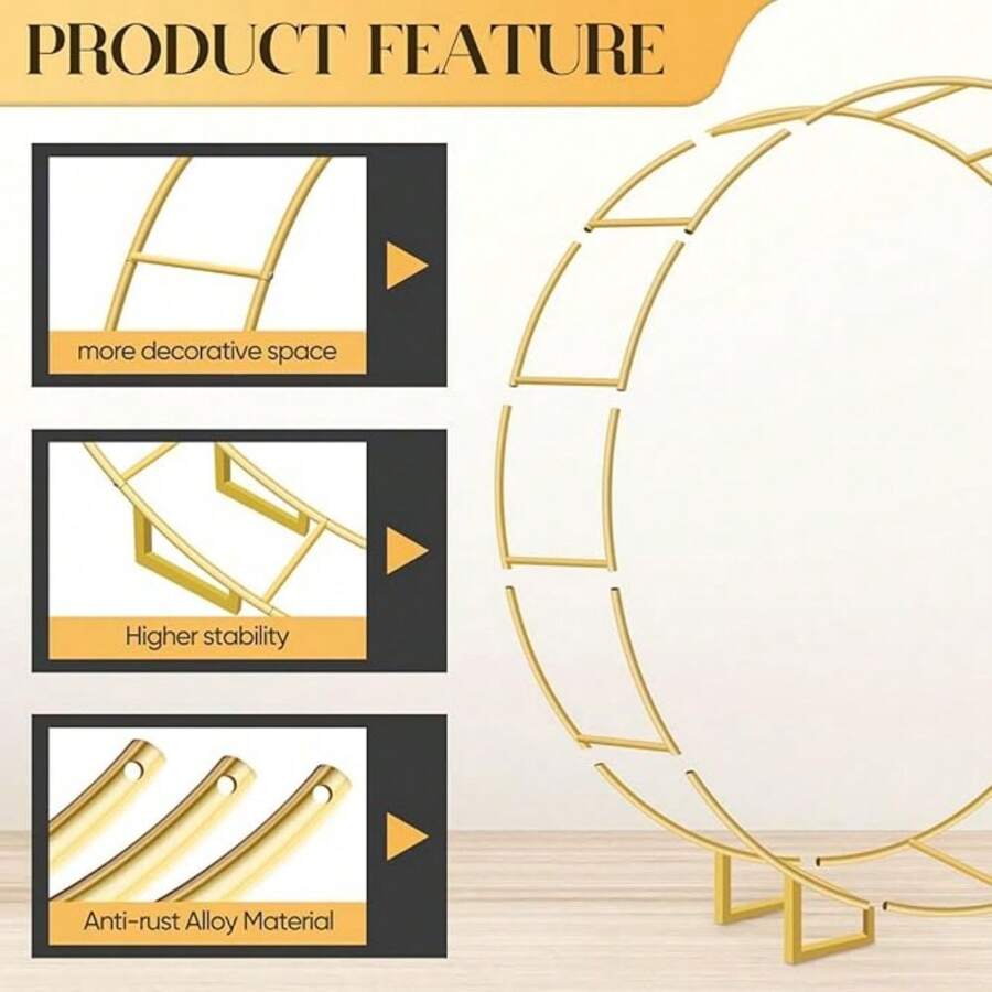 Double Round Metal Arch With Gold Finish, 6.5 Ft Tall & Wide Wedding ...