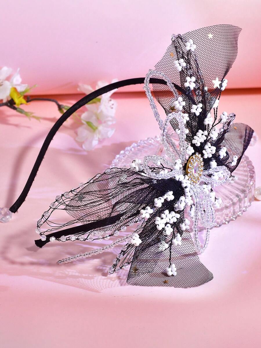 European & American Fashion Multi-Layer Mesh Headband With Handmade ...