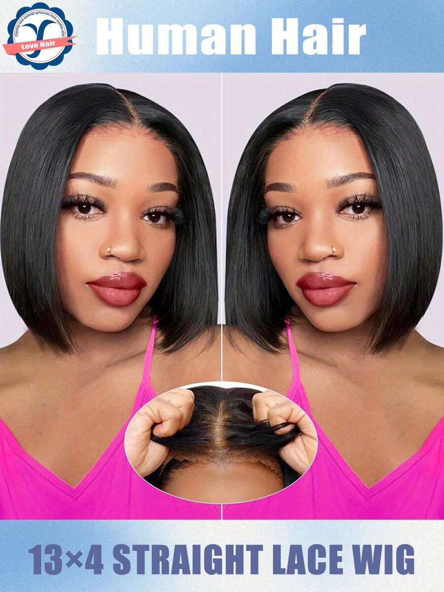 Perruque Bob sans colle prête à l'emploi de 16 pouces, perruque Bob en ...