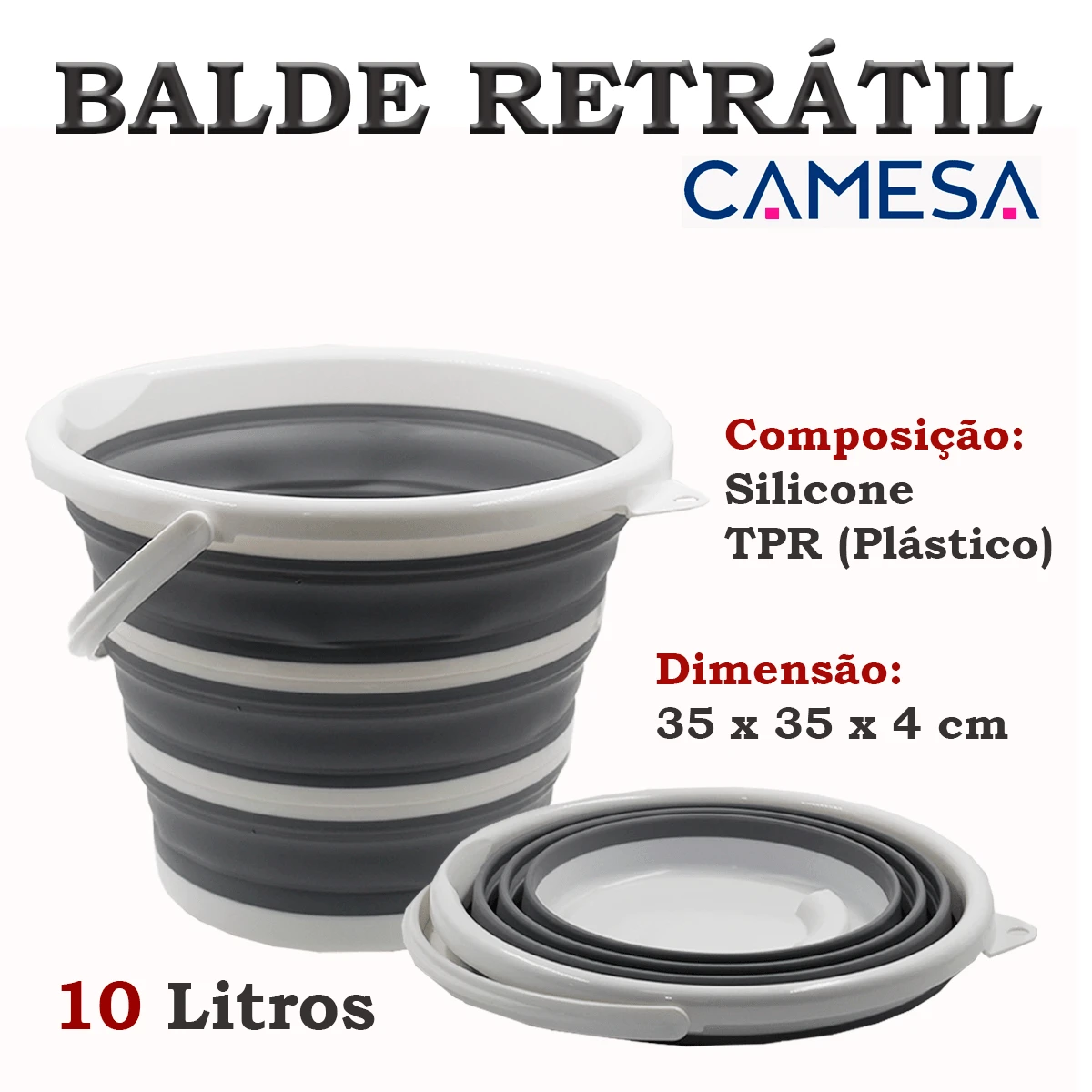 Kit 4 Retractable Folding Bucket 10lt Silicone Plastic White And Gray ...