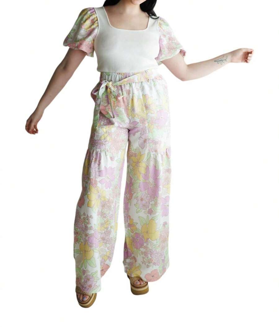 Current Air Floral Wide Pants Pattern Casual Trendy | SHEIN USA
