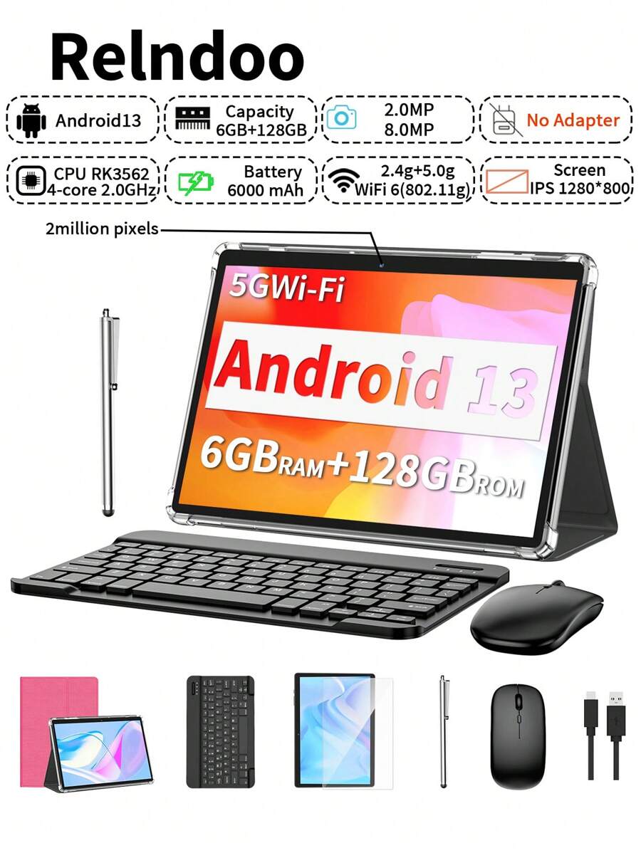 Relndoo Android Tablet With Keyboard And Mouse, Android 13 Tablets, 2 ...