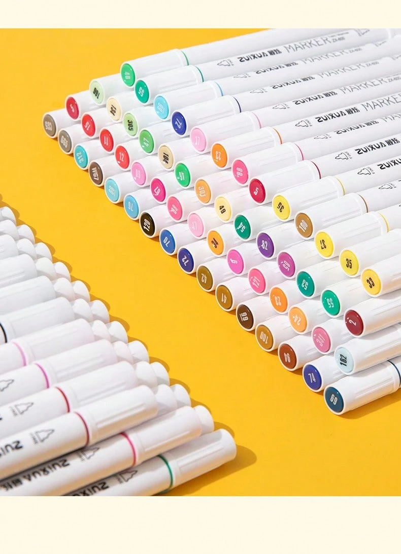 120 Color Brush Tip Art Marker Set, Water-Based Double-Ended Markers ...