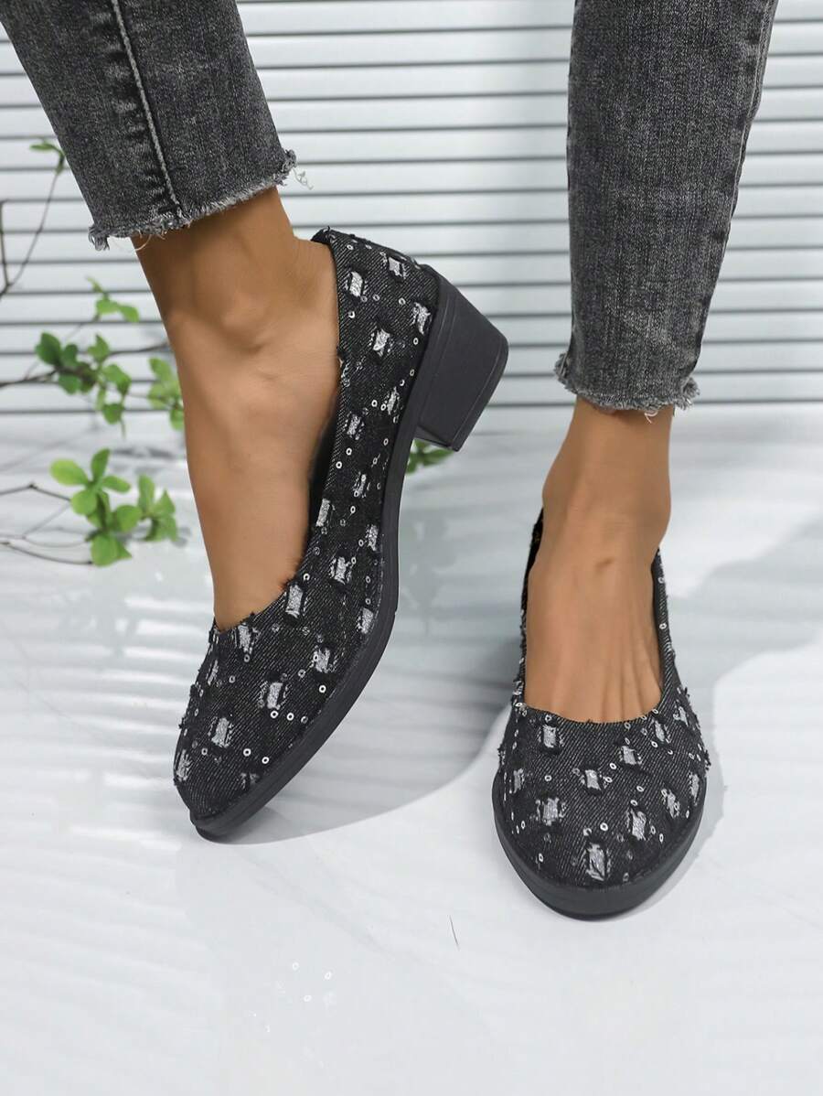 Women Sharp-Toe Shoes, Strappy High Heel Shimmering Pearls Fabric ...