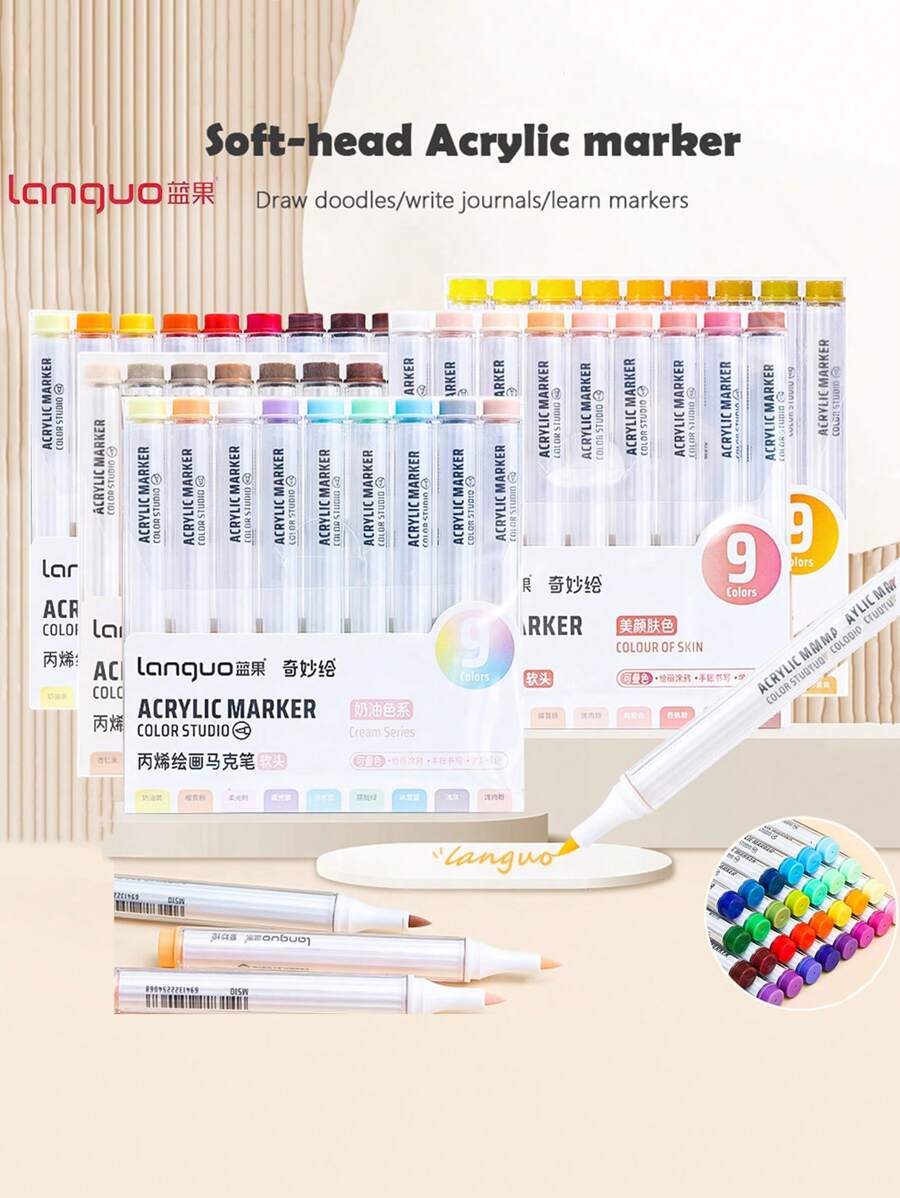Languo 9 Color Acrylic Paint Marker,Flexible Head,Brightly Colored For ...