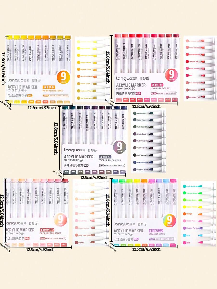 Languo 9 Color Acrylic Paint Marker,Flexible Head,Brightly Colored For ...