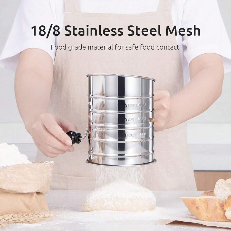 Stainless Steel Flour Sieve For 3 Cups With 4 Wire Stirrers For Quick ...