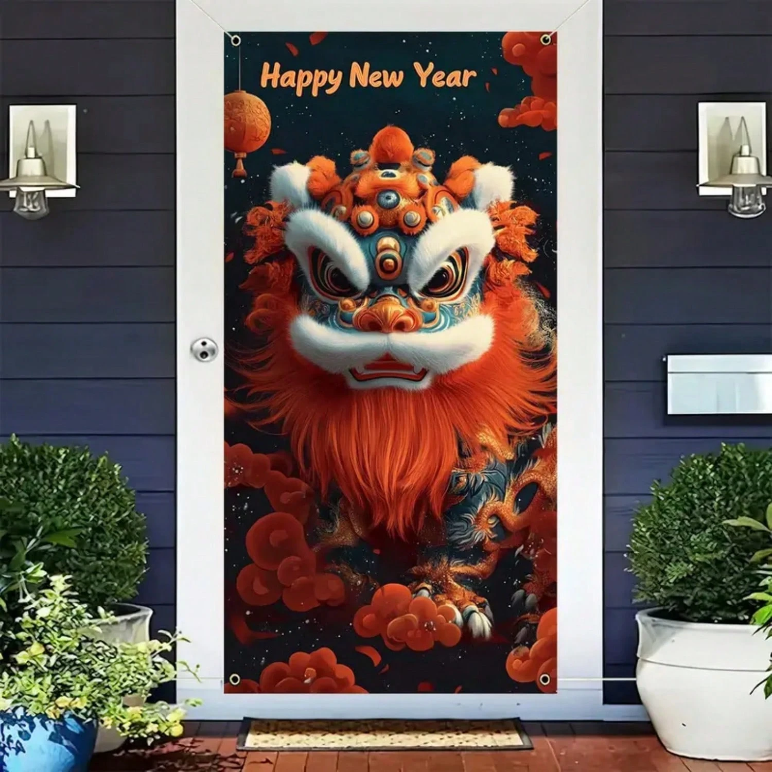 Chinese New Year Door Cover Chinese Red Lion Dance 2025 Door Banners ...