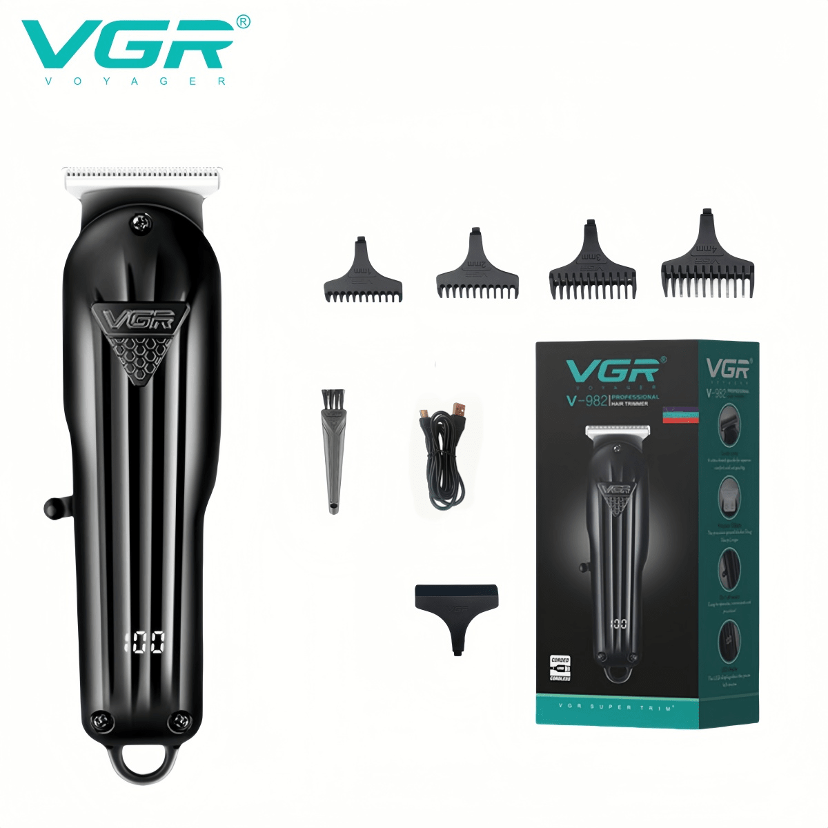 VGR VGR Hair Clipper Cordless Portable Trimmer Digital Display Electric Hair Trimmers Adjustable ...