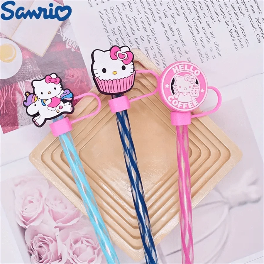 Sanrio 3pcs/6pcs/9pcs/12pcs Sanrio Hello Kitty Straw Cover - Cartoon ...