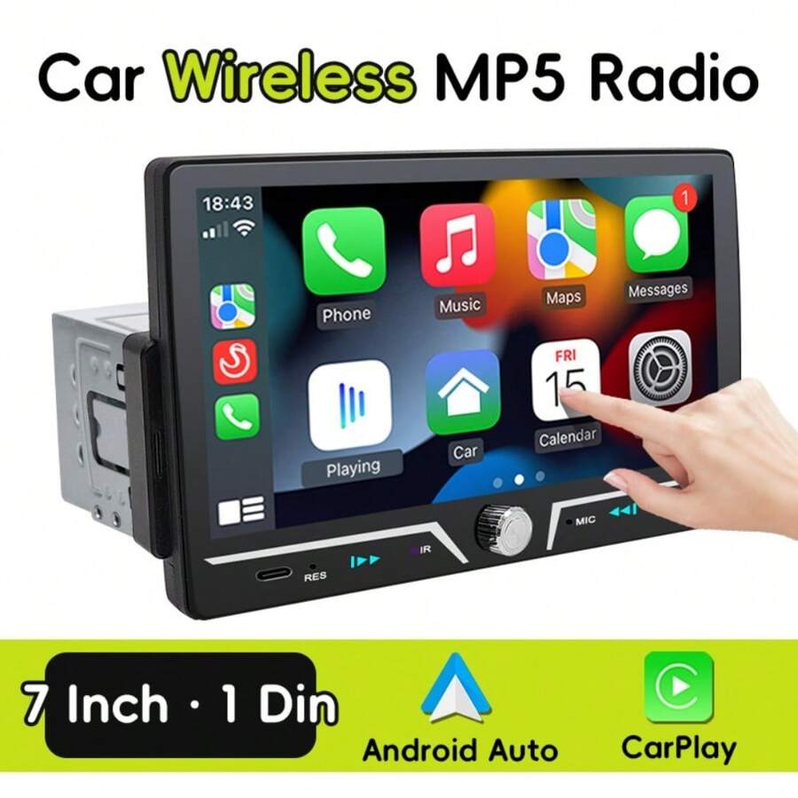 Radio de coche inalámbrica Carplay y Android Auto 1 Din con pantalla táctil HD de 7", Bluetooth ...