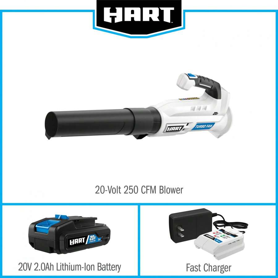 HART 20V 90 Mph At 250 CFM Cordless Axial Leaf Blower Kit, (1) 2.0Ah ...