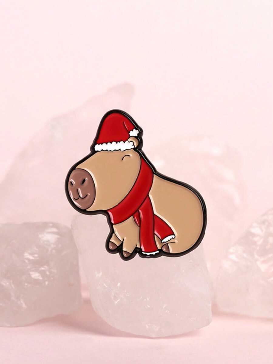 1pc Funny Cartoon Christmas Series Little Animal Capybara Brooch, Metal ...