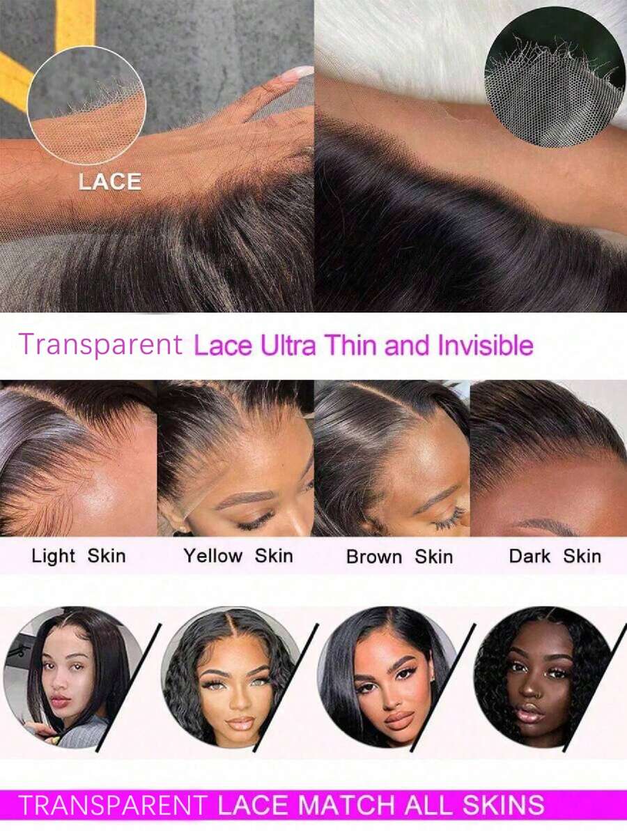 Perruque de dentelle frontale droite de 34 pouces, cheveux humains ...