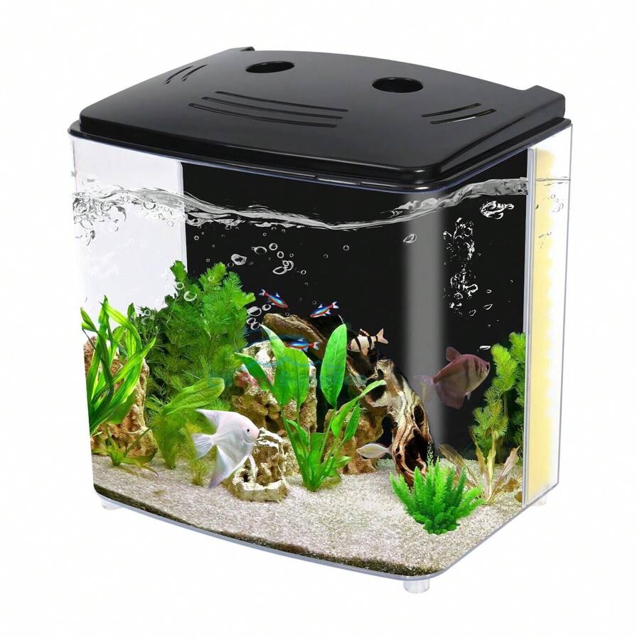 Aquarium Fish Tank 1.2gal Small Betta Tank Starter Kit With LED Light ...