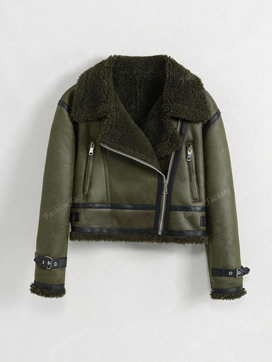 Short Double-Sided Bomber Jacket. Sherling Aviator Jacket. Effortless ...