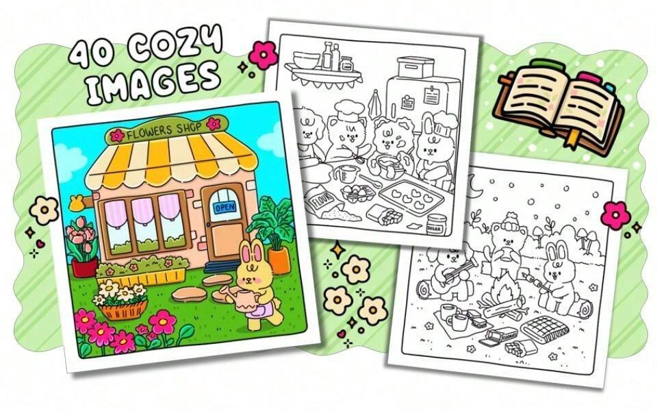 Cuddle Cuties: Cozy Coloring Book For Adults & Teens Featuring Easy And ...