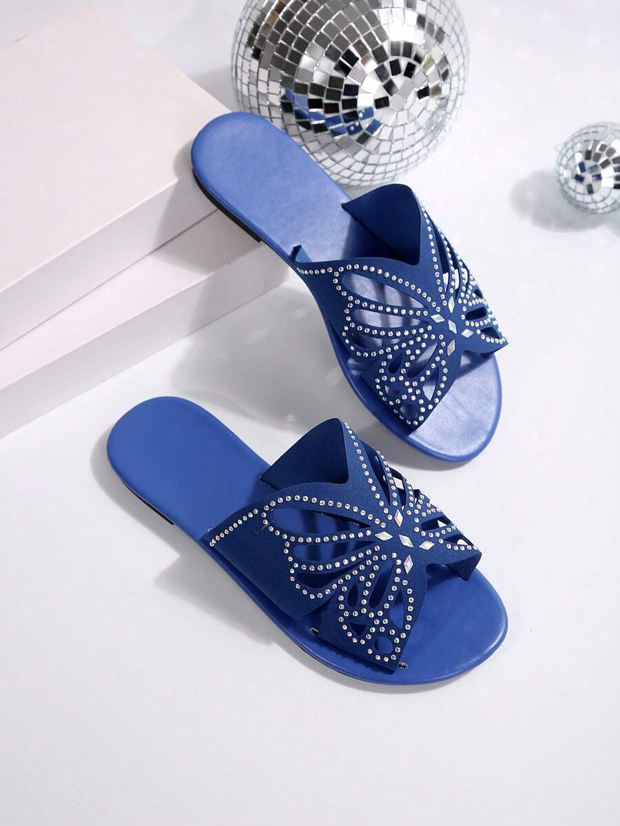 Summer New Fashionable Flat Bottom Bright Diamond Slippers For Women's ...