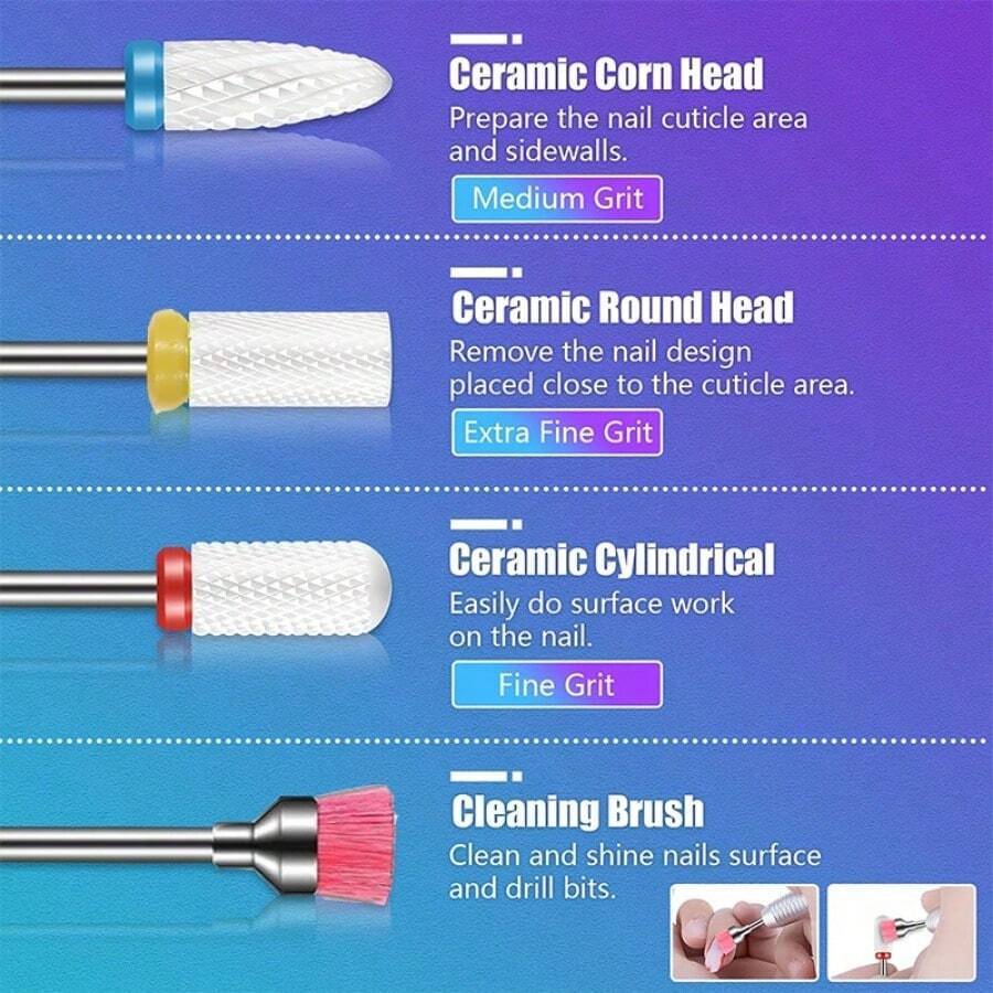 13Pcs Nail Drill Bits+100Pcs 10 Colors Sanding Bands+1Pc Mandrel Bit, 3 ...