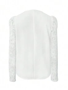 Elegant V-Neck Lace Patchwork Solid Color Puff Sleeve Long Sleeve ...