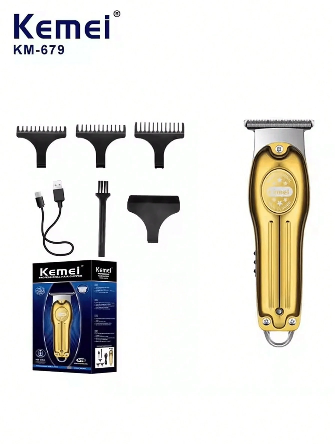 Kemei KM-679 Automatic Grinding Oil Head Clipper USB Hair Clipper Electric Hair Clipper Hair ...