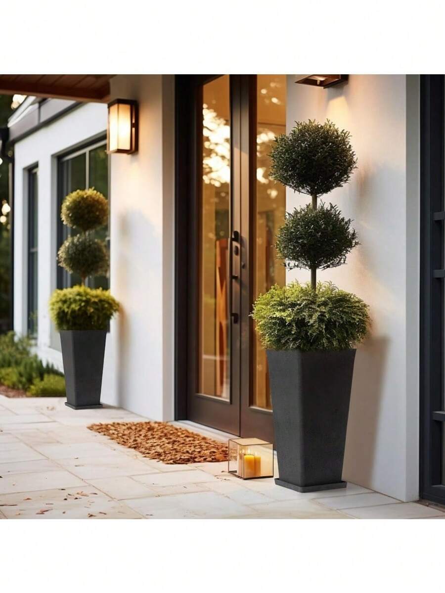 30 Inch Tall Planters For Outdoor Plants, 2 Sets Concrete Grey, Tall ...