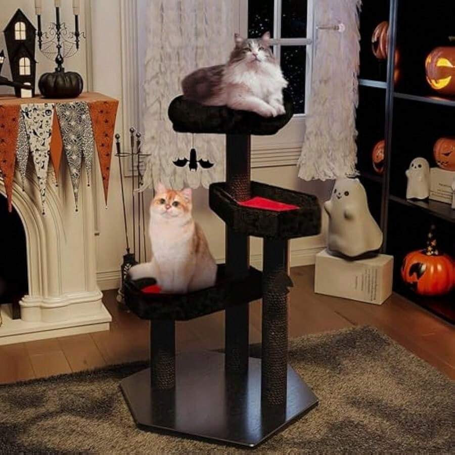 Gothic Cat Tree 104 Cm Black Cat Tower With Soft Mats With Sisal ...