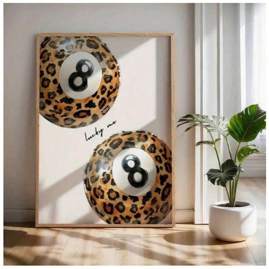1pc 8 Billiard Ball Print, Lucky You Leopard Wall Art, Dopamine Decor ...
