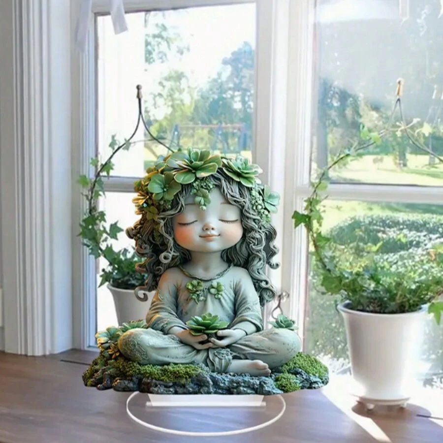 Charming Succulent Girl Statue - Bohemian Acrylic Desk Decor With Stand ...