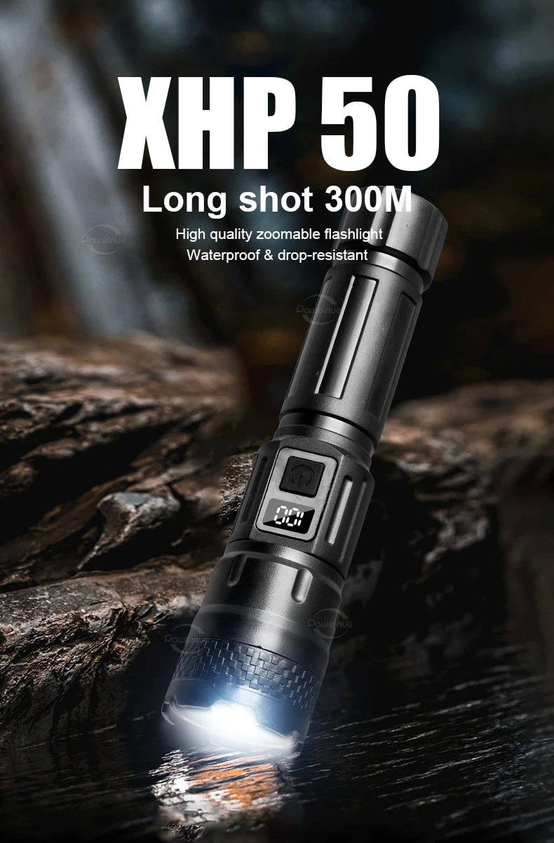 Linterna táctica de alta potencia con LED XHP50, recargable tipo C, con ...
