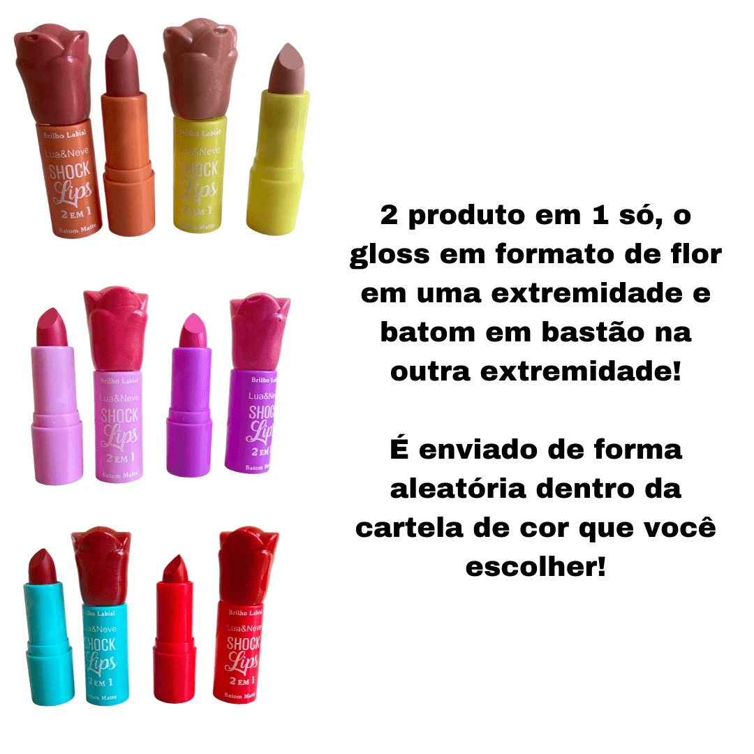 Batom 2 em 1 Lua & Neve Batom + Gloss 2X1 Shock Lips Lua e Neve Varias ...